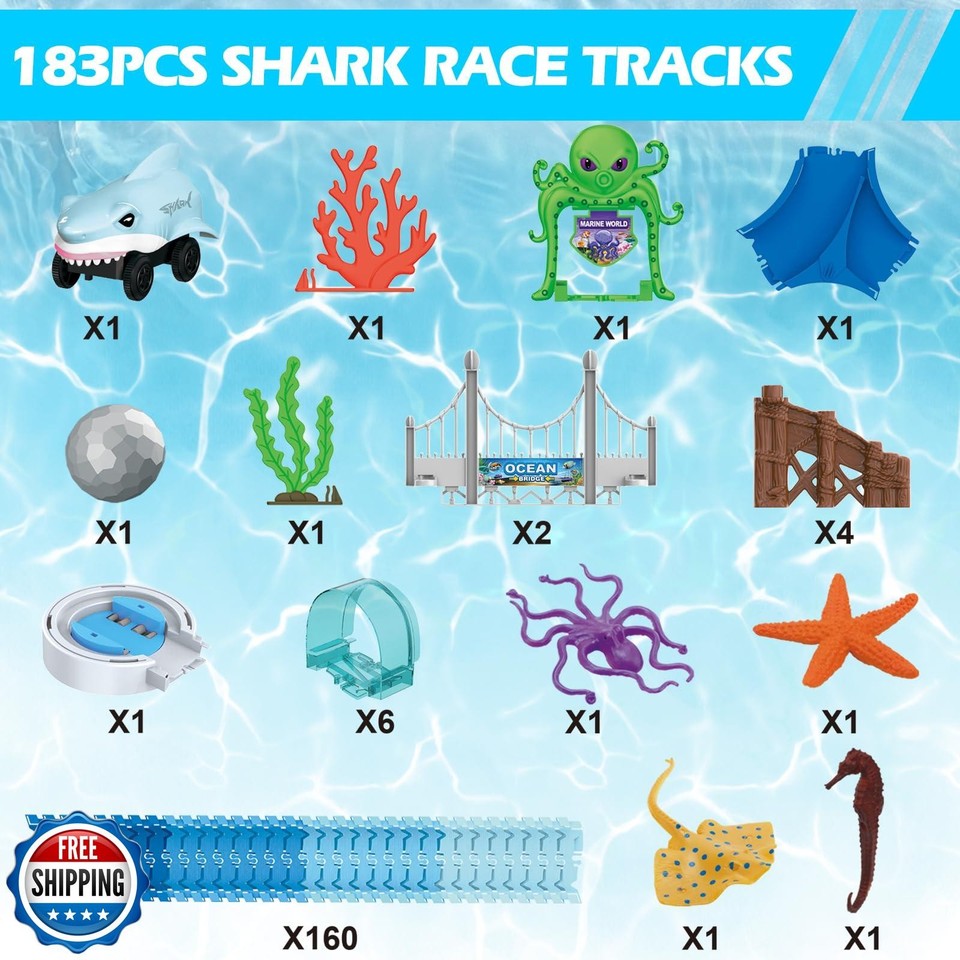 VATOS Track Toys 183 Pcs Shark Race Car Toys for Boys Girls 3 4 5 6 7 9 ...