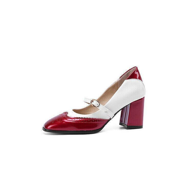 Women Party Work Mary Jane Block Heels Square Toe Multi Color Faux ...