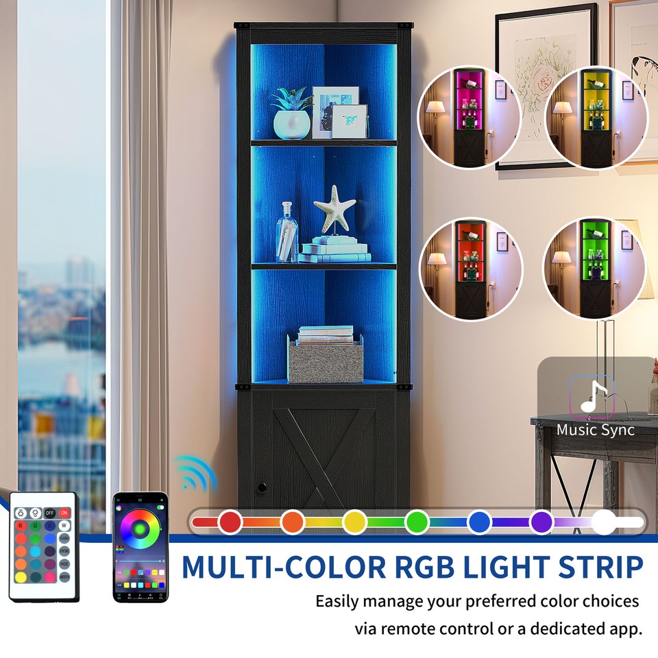 67" Tall LED Corner Cabinet Freestanding Bathroom Cabinet with Doors ...