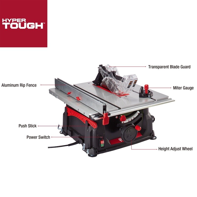 10-In 15Amp Table Saw 4800 RPM Portable Bevel Cuts 0-45 Degree Capacity ...