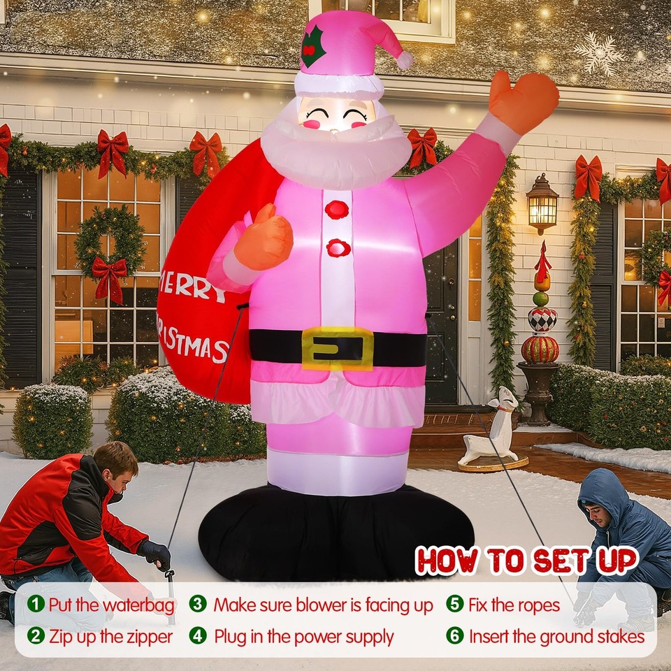 8 ft Christmas Inflatable Santa Claus Outdoor Pink Santa Inflatable ...