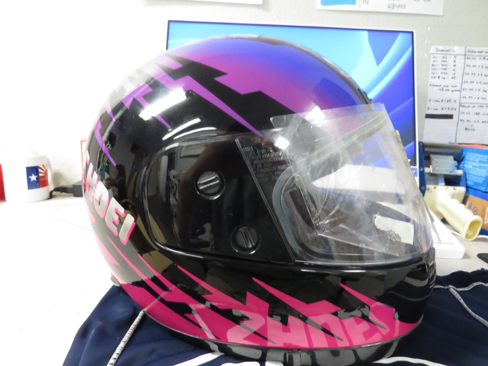 NOS Shoei Black Purple & Pink Full Face Motorcycle Safety Helmet | Size ...