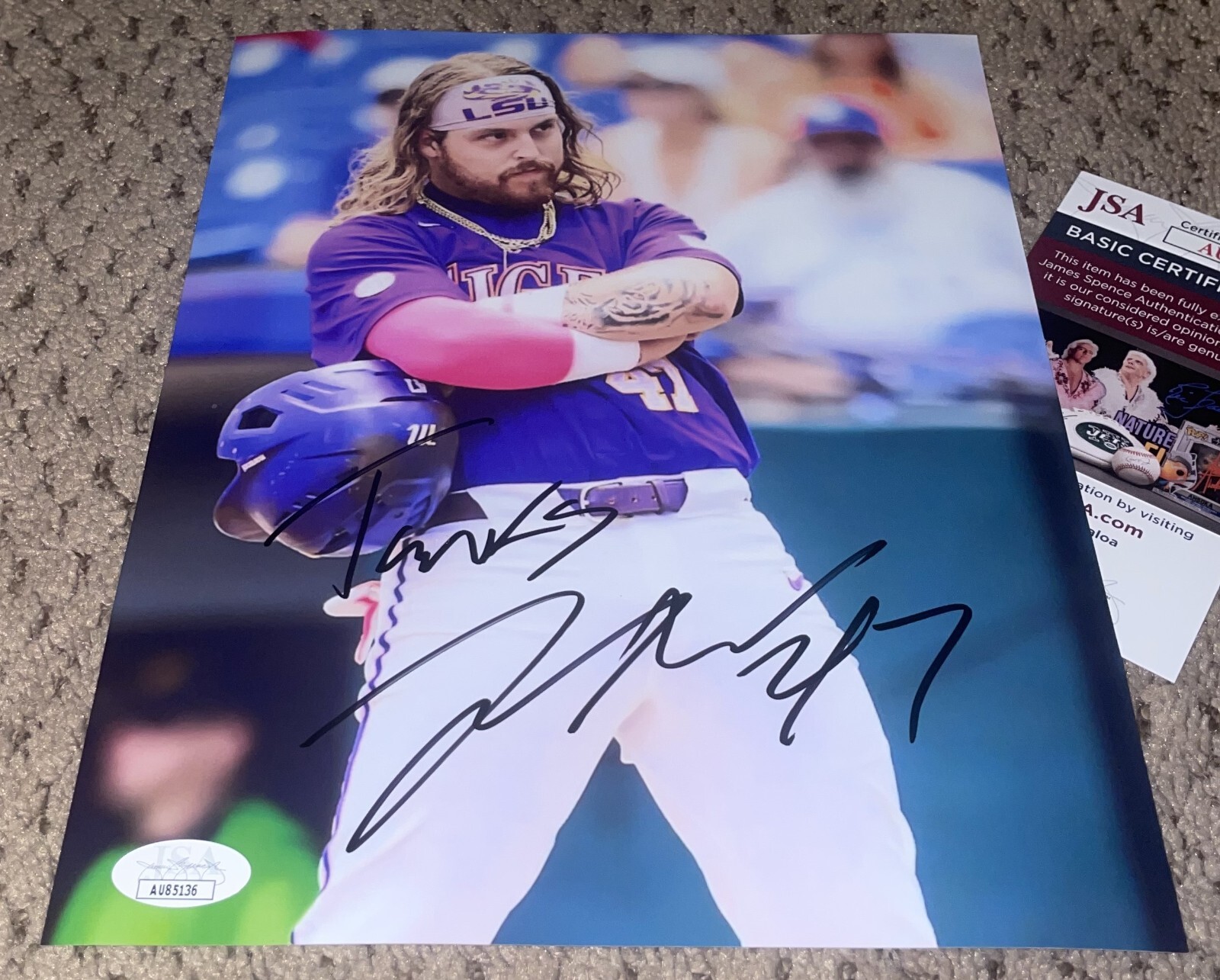 TOMMY TANKS WHITE SIGNED 8X10 PHOTO AUTOGRAPH LSU TIGERS JSA BASEBALL ...