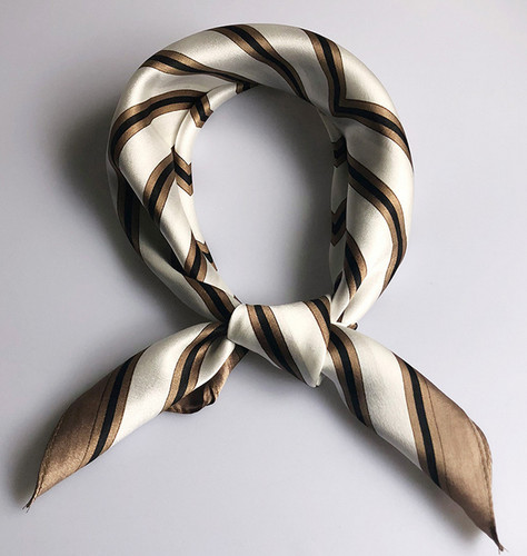 100% Silk 20" Small Square Scarf Women neckerchief Wrap striped brown ...