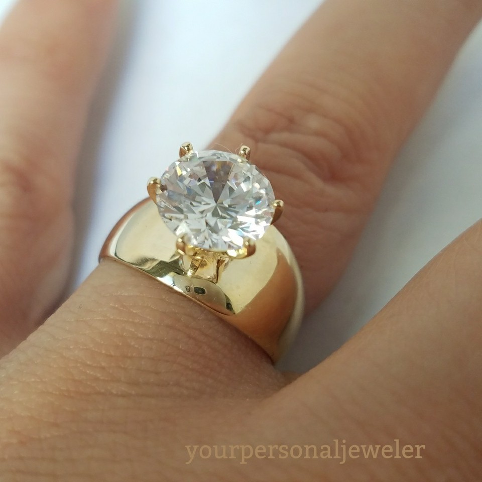 Real 14k yellow gold 3 carat Solitaire round cut stone Engagement Ring ...