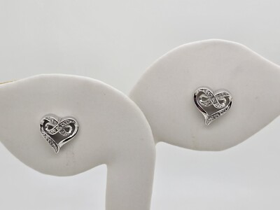 Sterling Silver Genuine Diamond Infinity Heart Stud Earrings ~Beautiful ...