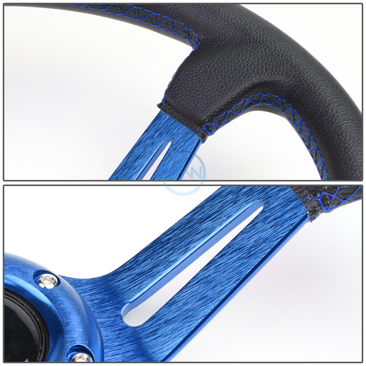 350mm 3.5" PVC Leather Blue Spoke/Stripe 6-bolt Racing Steering Wheel w ...