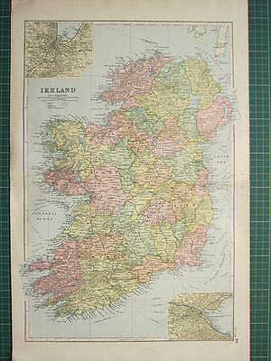 1900 LARGE VICTORIAN MAP ~ IRELAND ~ INSET DUBLIN CORK ~ CONNAUGHT ...