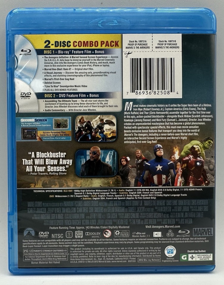 The Avengers Marvels Blu-ray Chris Evans Mark Ruffalo Free Shipping ...