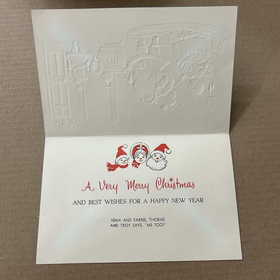 Vintage Mid-Century Christmas Card Santa Family “From The Three Of Us ...