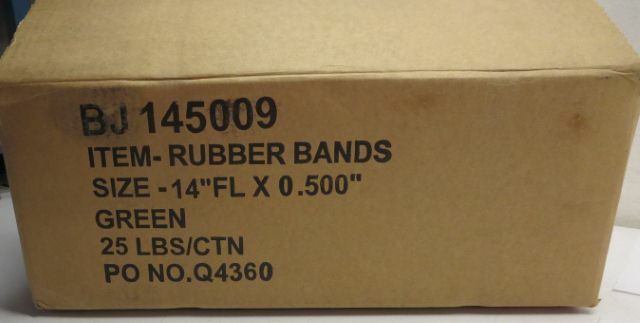 SHORR PACKAGING RBR-14X50X63G RUBBER BANDS; 14"FL X 0.50"; GREEN 25LB ...