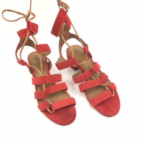 FRYE Women's Chrissy Side Ghillie Heels Red Suede Sandals Shoes 3472360 ...