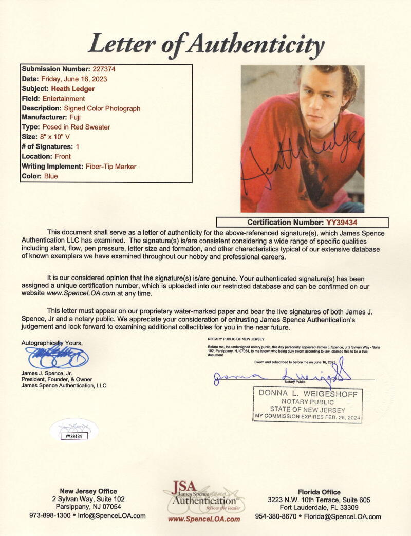 Heath Ledger Signed Autograph 8x10 Photo - The Dark Knight Joker Star w ...