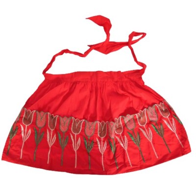 Vintage Red Half Apron With Multicolored Embroidered Tulips Pattern | eBay
