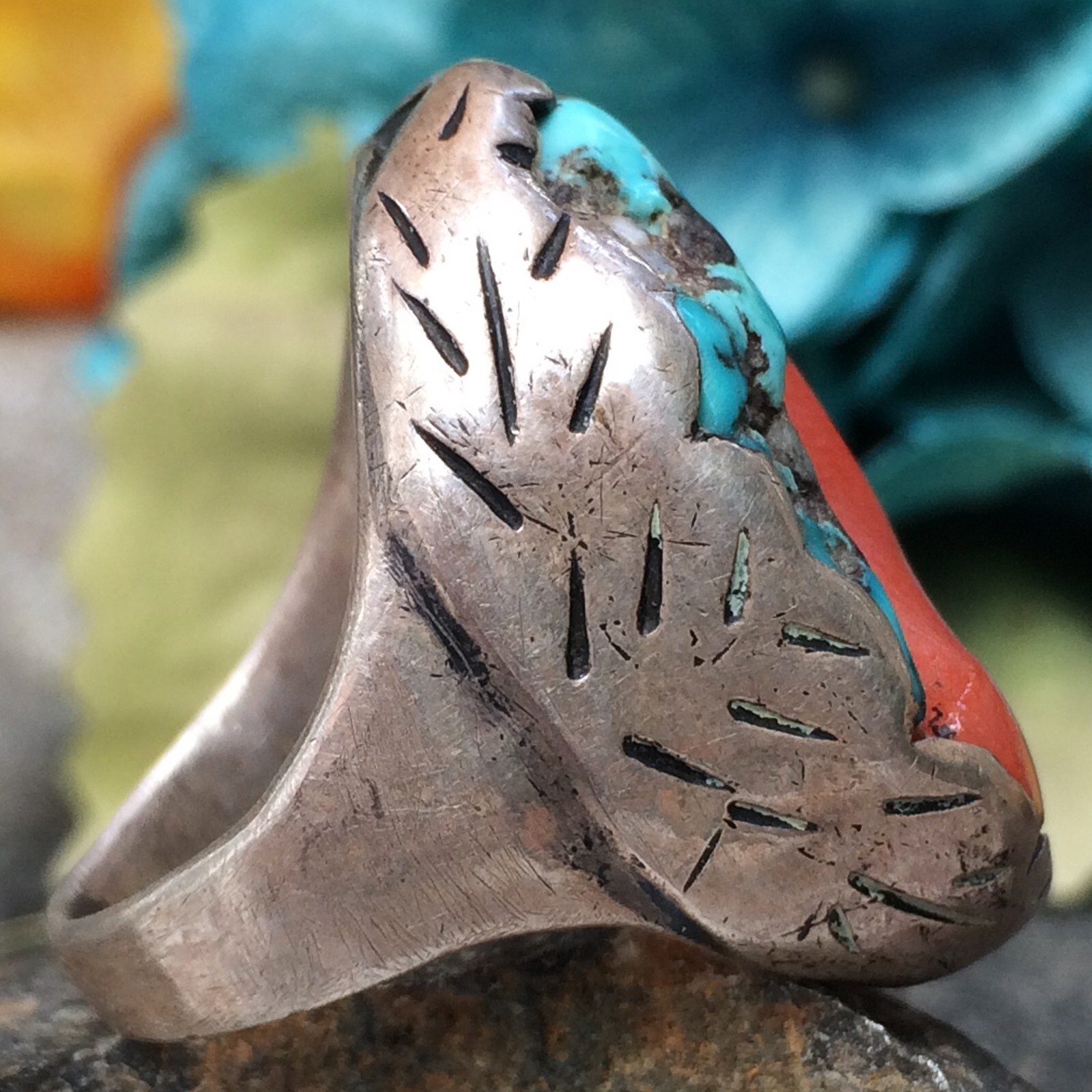 RARE 1930s 26 GRAM ZUNI DAN SIMPLICIO TURQUOISE CORAL… - Gem