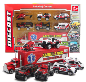7PCS AMBULANCE RESCUE VAN HELICOPTER TRUCK VEHICLES DIECAST COLLECTION ...