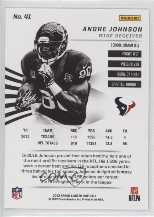 2013 Panini Limited 186/399 Andre Johnson #41 HOF 1md | eBay
