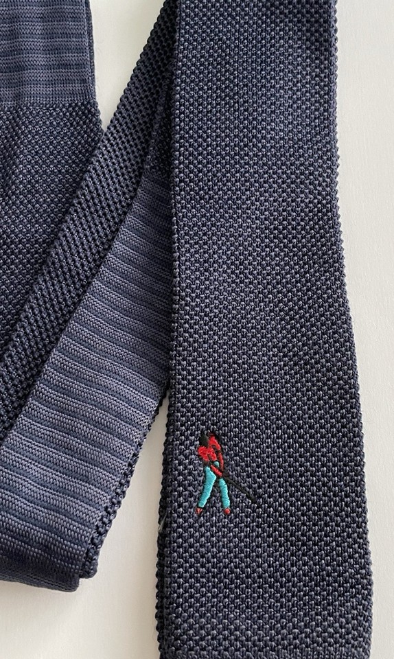 Flat End Tie, Men’s Case Jose Silva, Blue, Golfer On Front Skinny Knit ...