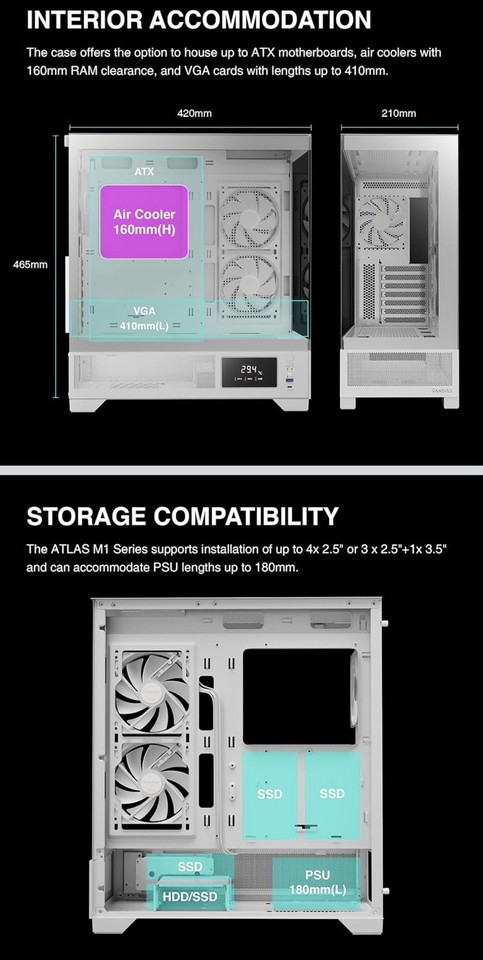 GAMDIAS Atlas M1 Computer Case White New | eBay