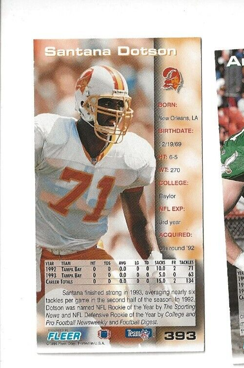 Santana Dotson 1994 NFL Gameday - # 393 / Tampa Bay Buccaneers | eBay