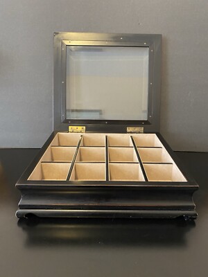 Bombay Company Black Wood Tea Chest Jewelry Box 12-slot Brass Handles ...