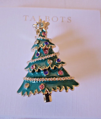 Pin-TALBOTS-12K Gold Overlay, Enamel and Crystal "Christmas Tree"-NEW ...