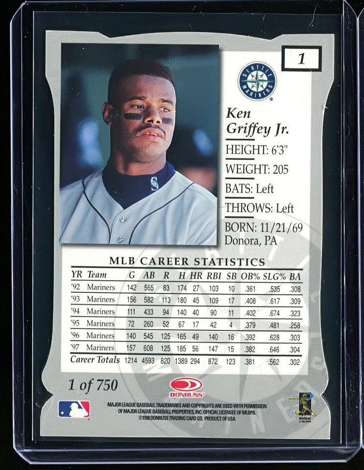 KEN GRIFFEY JR 1998 DONRUSS ELITE ASPIRATIONS DIE CUT #1 PRINT RUN /750 ...