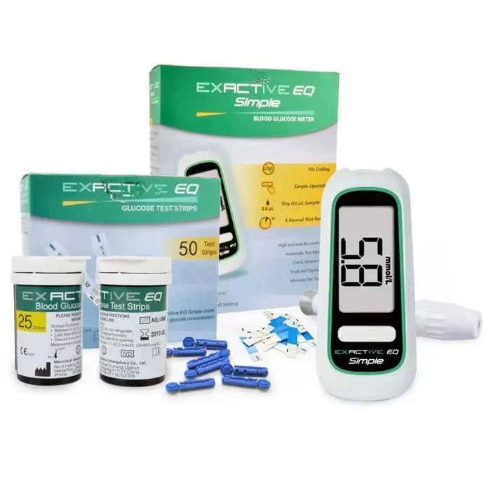 Exactive EQ Blood Glucose Monitor - No Coding Automatic 50PCS Test ...