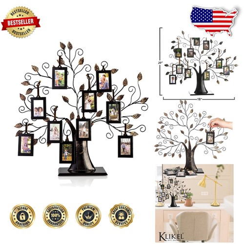 Versatile Table Decor with Family Tree Frame - 10 Picture Space, Bronze ...