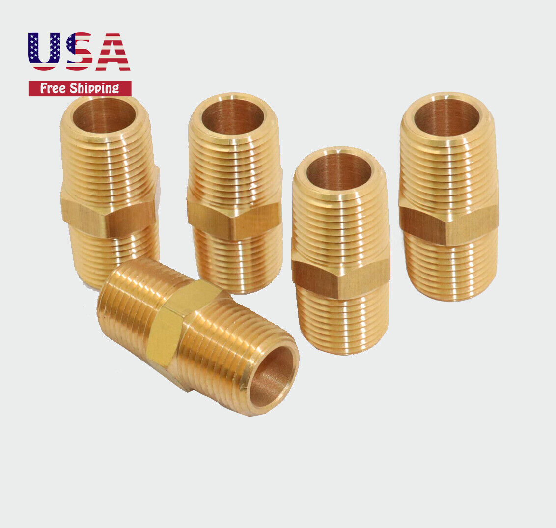 1/4''x1/4'' NPT Male Brass Equal Hex Nipple Pipe Adapter Forged Fitting 5pcs | eBay