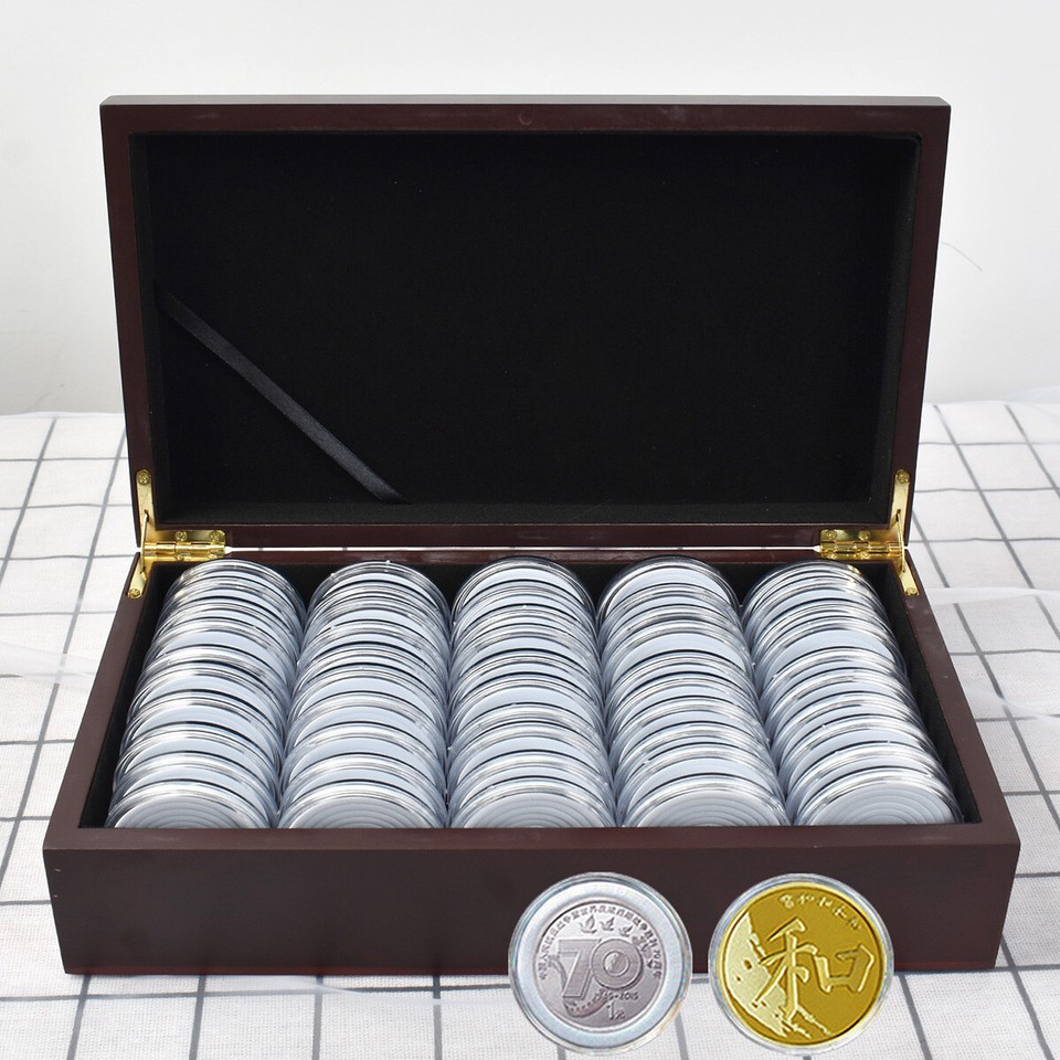 50 Pcs 46Mm Coin Capsule Case Gasket Holder Wooden Portable Storage Box ...