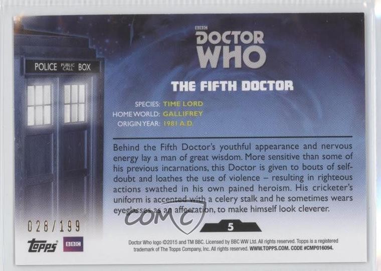 2015 Topps Doctor Who Characters Blue 28/199 The Fifth Doctor #5 0ad | eBay
