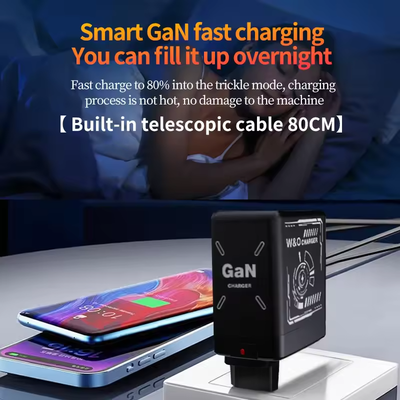 GaN Smart Charger, 2 in 1 Gan 120w Fast Charger, Retractable Wall Fast ...