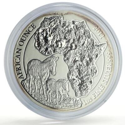 Rwanda 50 francs African Ounce Zebra Wildlife Fauna Matte silver coin ...