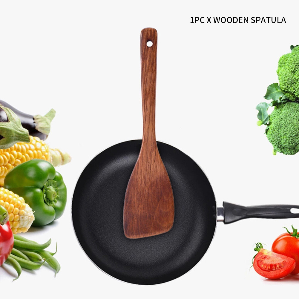 Long Handle Kitchen Tool Home Ergonomic Wooden Spatula Restaurant Non ...