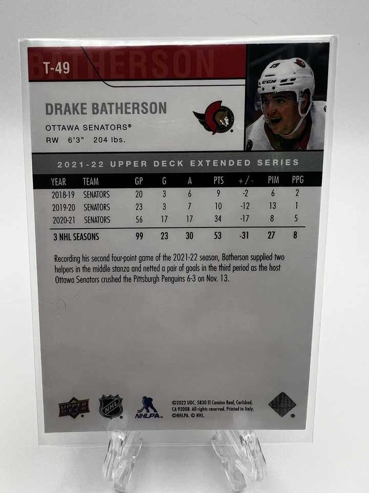 21-22 UD Extended Series Hockey Tribute Retro #T-49 Drake Batherson | eBay