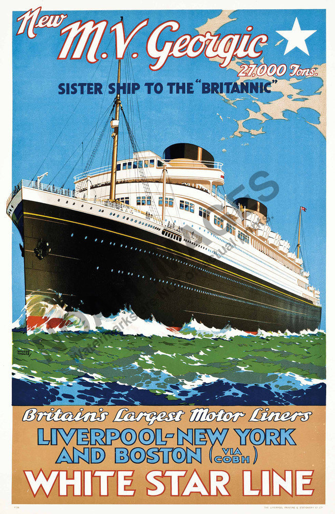 White Star Line Liverpool New York Boston vintage cruise travel poster ...