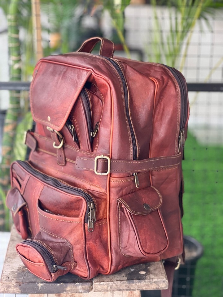 Unisex Leather Backpack Travel Genuine Rucksack Bag Shoulder Free ...