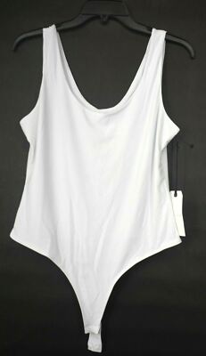 Leith Womens Sleeveless Bodysuit Cheeky Back Shapely Scoop Neck White L ...