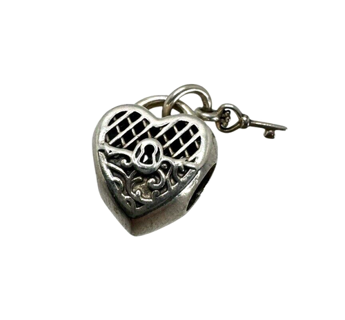 Genuine Pandora Love You Heart Lock & Key Charm ALE Sterling Silver 925 ...