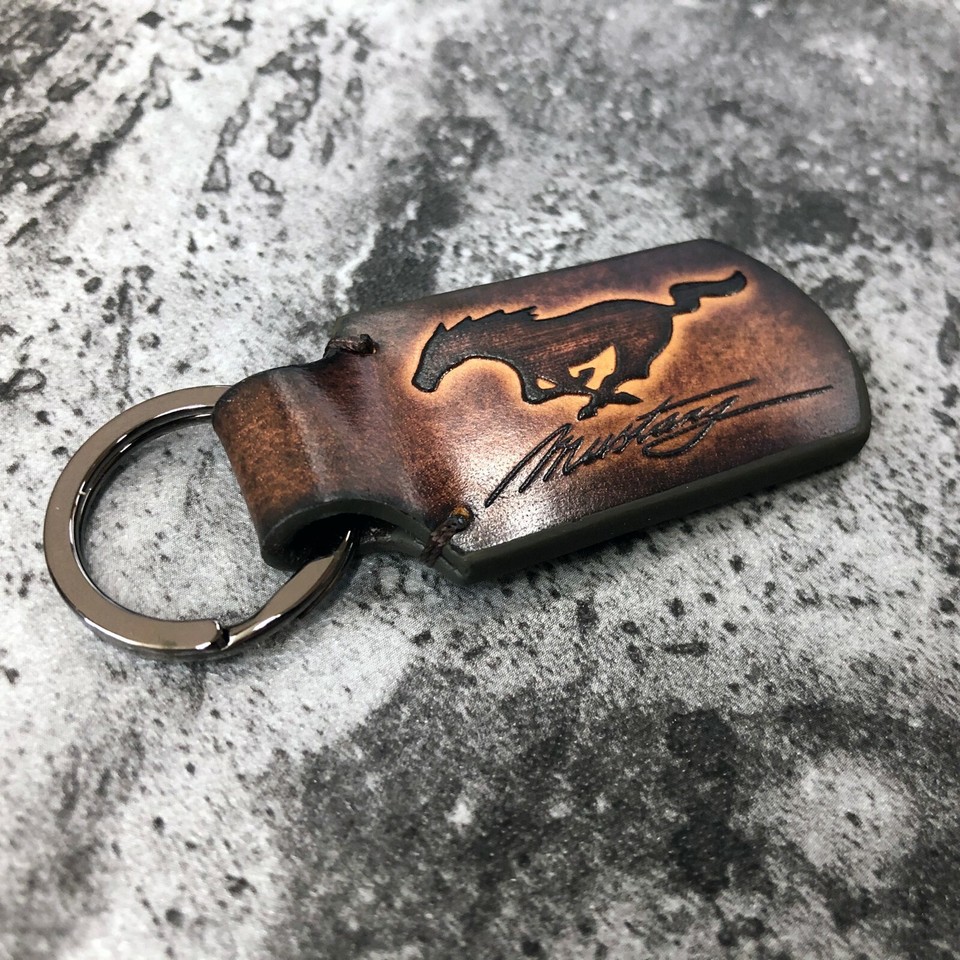 Handmade leather keychain with Mustang logo. 1EA | eBay