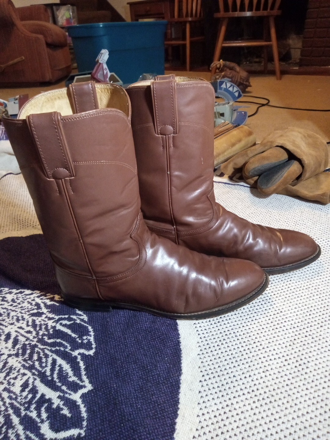 Justin 3404 Mens Classic Roper Cowboy Boots Tan Brown… - Gem