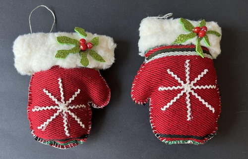 1Pair Handmade Hanging Christmas Stuffed Gloves Ornament Soft Fleece ...