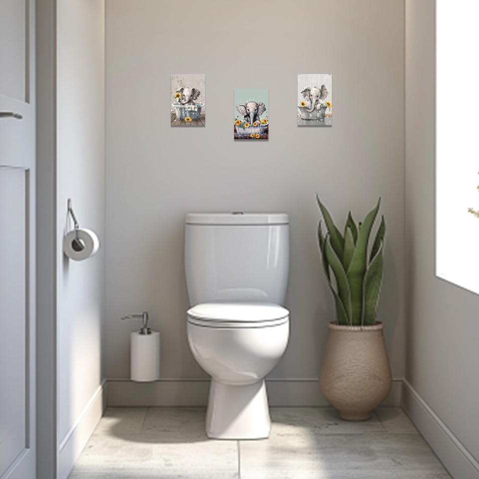 Funny Bathroom Elephant Wall Art Elephant In Bathtub Poster Prints ...