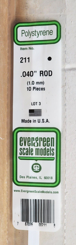 Styrene Rod .040" x 14" (1 mm Diameter pk 10 Evergreen Scale Models ...