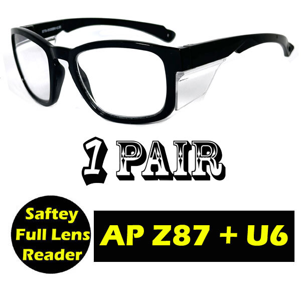Full Lens Magnified Safety Reading Glasses Integrated side shield AP ...