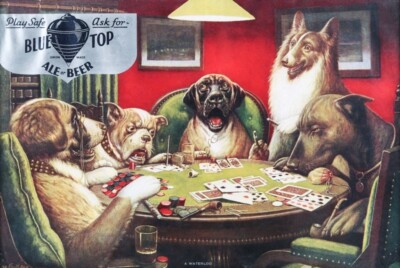 Huether's Blue Top Ale - Dogs Playing Poker NEW Sign 24x36" USA Steel ...