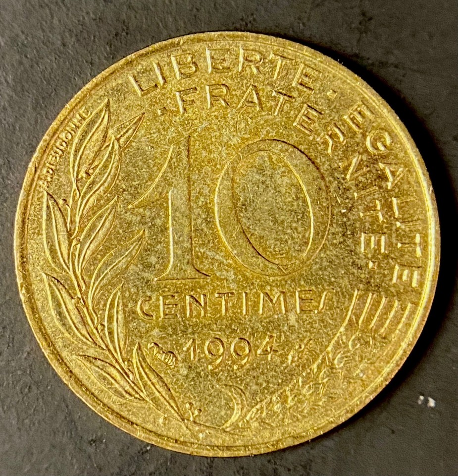 FRANCE 1994 - 10 Centimes Coin - Vey Fine shiny clean coin - aluminum ...