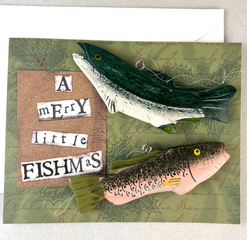 Holiday Wooden Fish Ornaments Greeting Card Christmas Gift 5 x 7 Blank ...