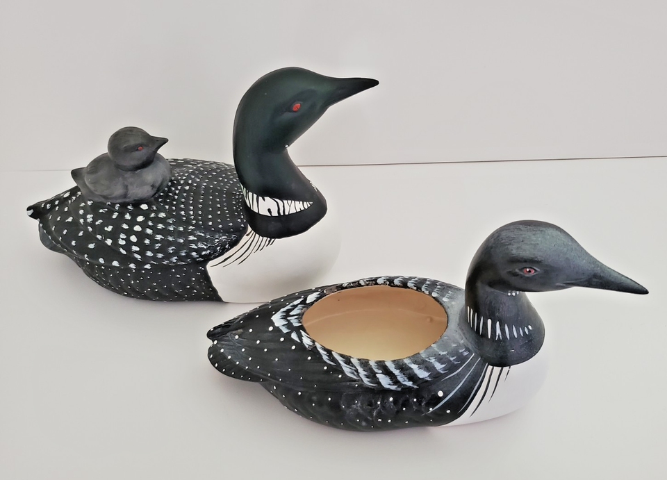 Vintage Ceramic Loon Planter Hand Painted In Black and White (One Only ...